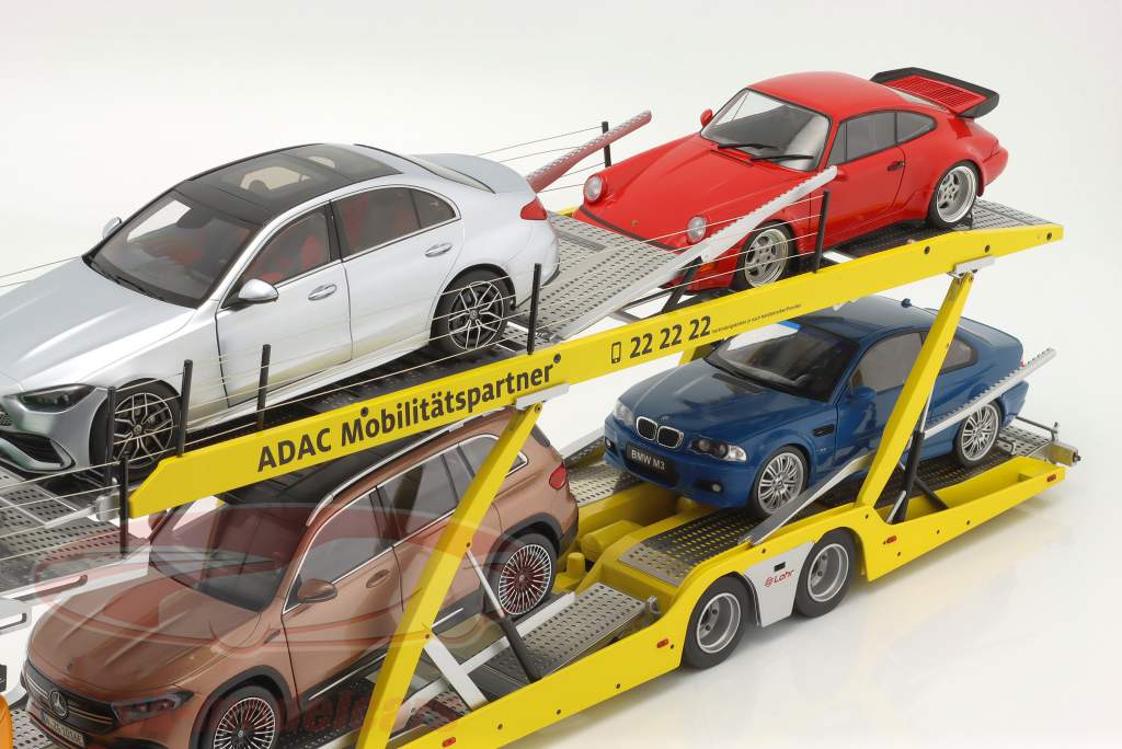 NZG 1:18 Mercedes-Benz Actros GigaSpace 4x2 & Lohr Autotransporter ADAC gelb 1025/02 Modellauto ...