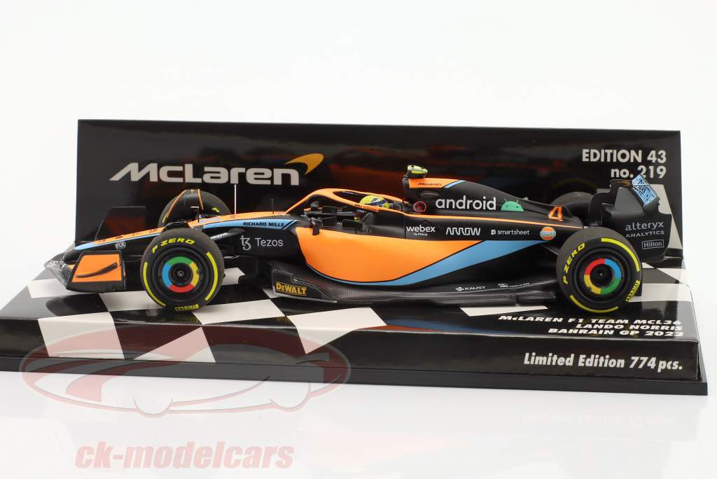 Minichamps 1:43 Lando Norris McLaren MCL36 #4 Bahrain GP formula 1 2022 ...