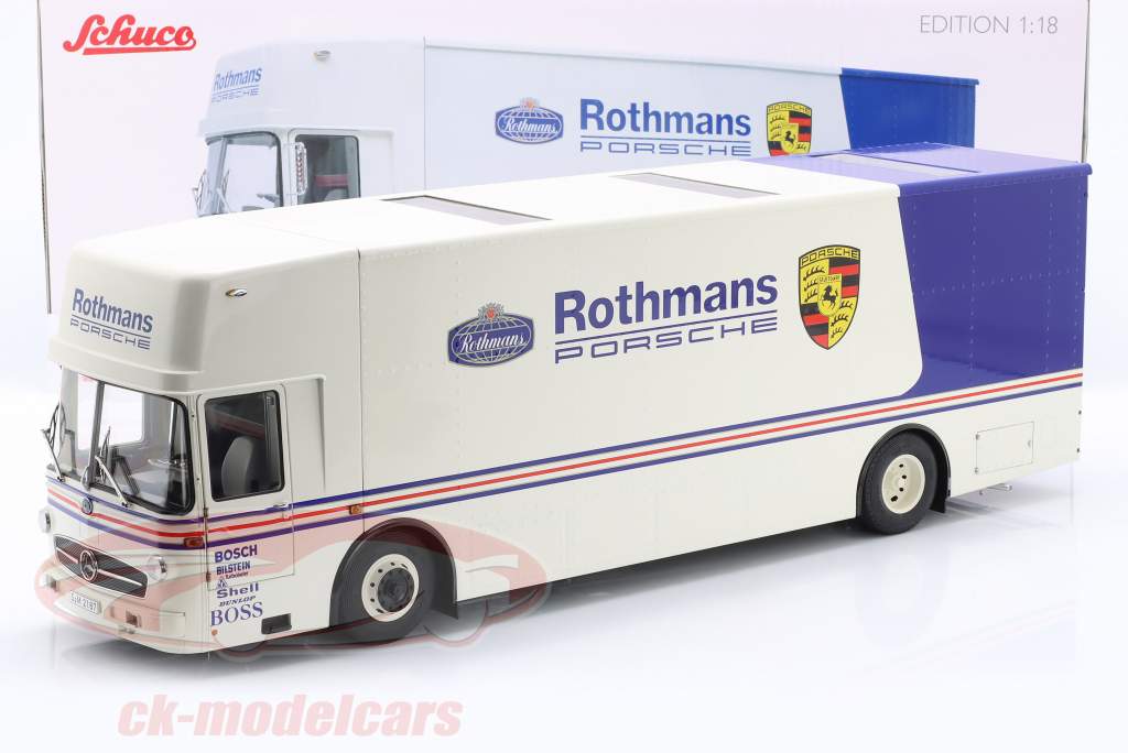 Schuco 1:18 Mercedes-Benz O 317 Race Car Transporter Rothmans Porsche white 450032800 model car ...