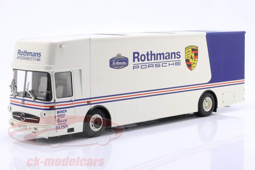 Schuco 1:18 Mercedes-Benz O 317 Race Car Transporter Rothmans Porsche white 450032800 model car ...