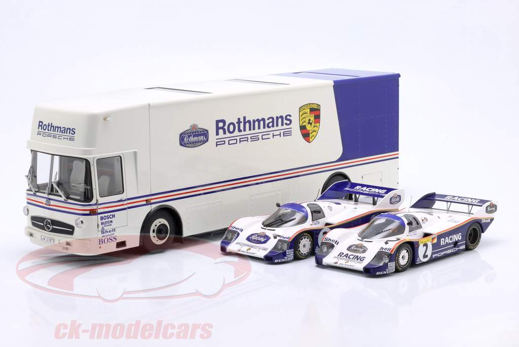 Schuco 1:18 Mercedes-Benz O 317 Race Car Transporter Rothmans Porsche white 450032800 model car ...