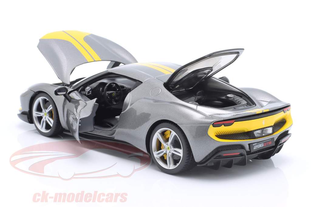 Bburago 1:18 Ferrari 296 GTB Assetto Fiorano year 2022 grey metallic / yellow 18-16017G model ...
