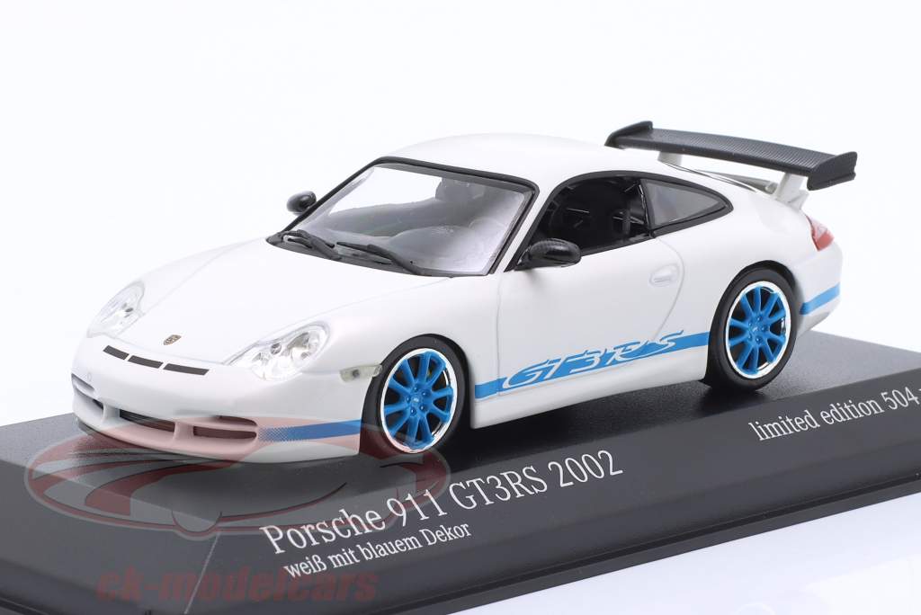 Minichamps 1:43 Porsche 911 (996) GT3 RS year 2002 white / blueness rims 403062029 model car ...