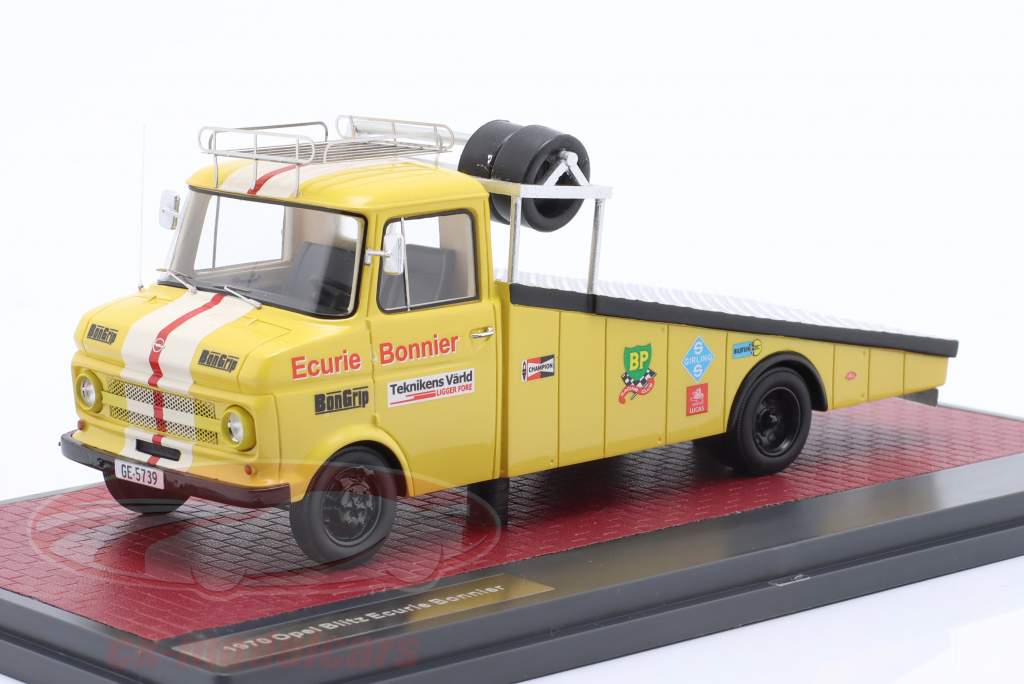 Matrix 1:43 Opel Blitz Car transporter Ecurie Bonnier 1970 yellow ...