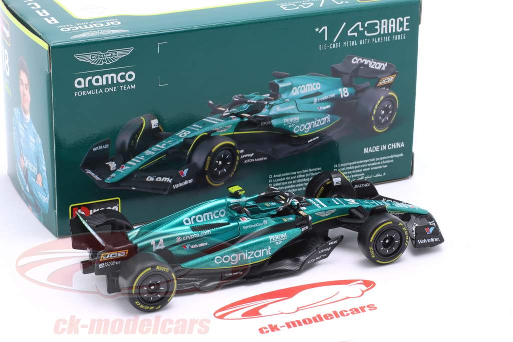 Bburago 1:43 Fernando Alonso Aston Martin AMR23 #14 Formula 1 2023 18-38090 #14 model car 18 ...