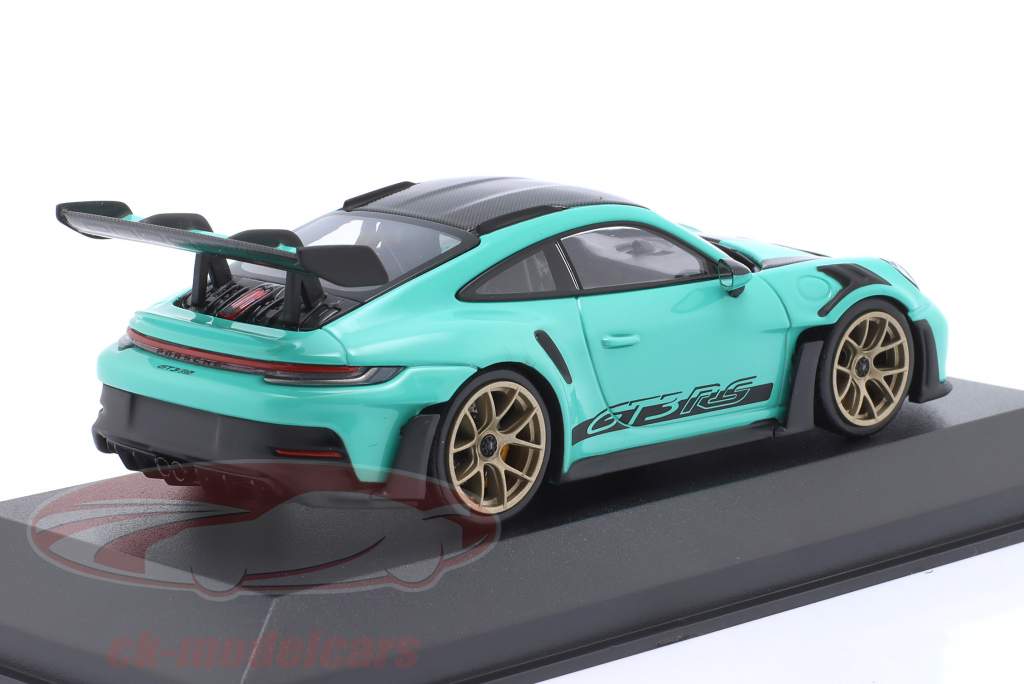 Minichamps 1:43 Porsche 911 (992) GT3 RS Weissach package 2024 mint green / golden rims ...