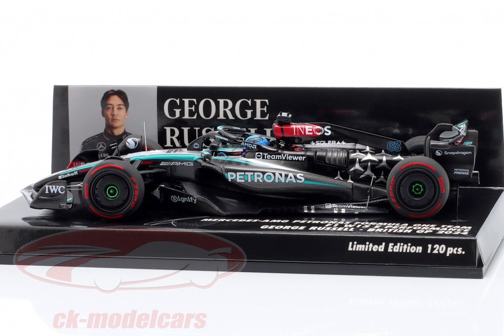 Minichamps 1:43 G. Russell Mercedes-AMG F1 W15 #63 英国 GP 公式 1 2024 ...