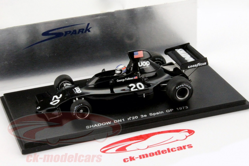 Spark 1:43 G. Follmer Shadow DN1 #20 3rd Spain GP Formula 1 1973 S1681 ...