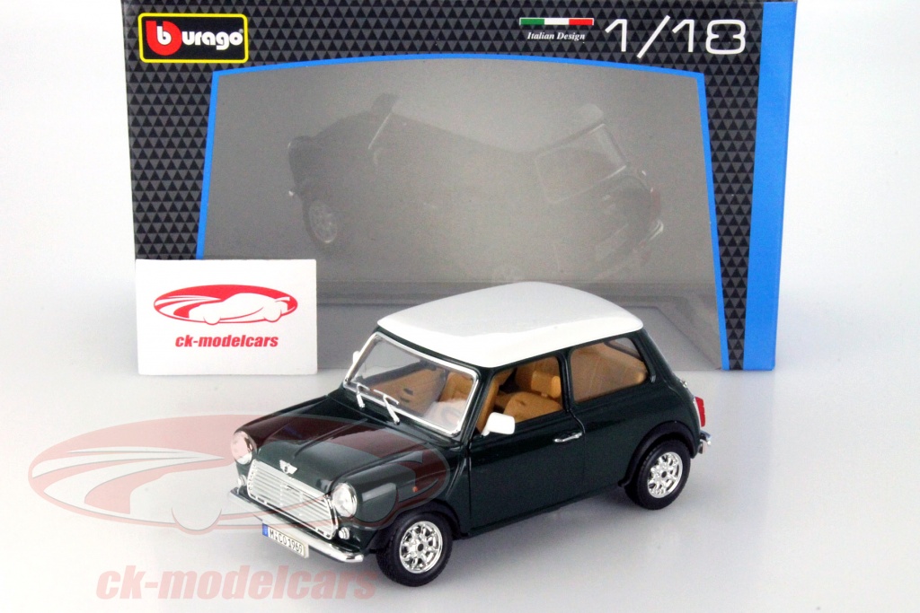 Bburago 1:18 Mini Cooper Baujahr 1969 grün / weiß 18-12036G Modellauto 18-12036G 4893993120369