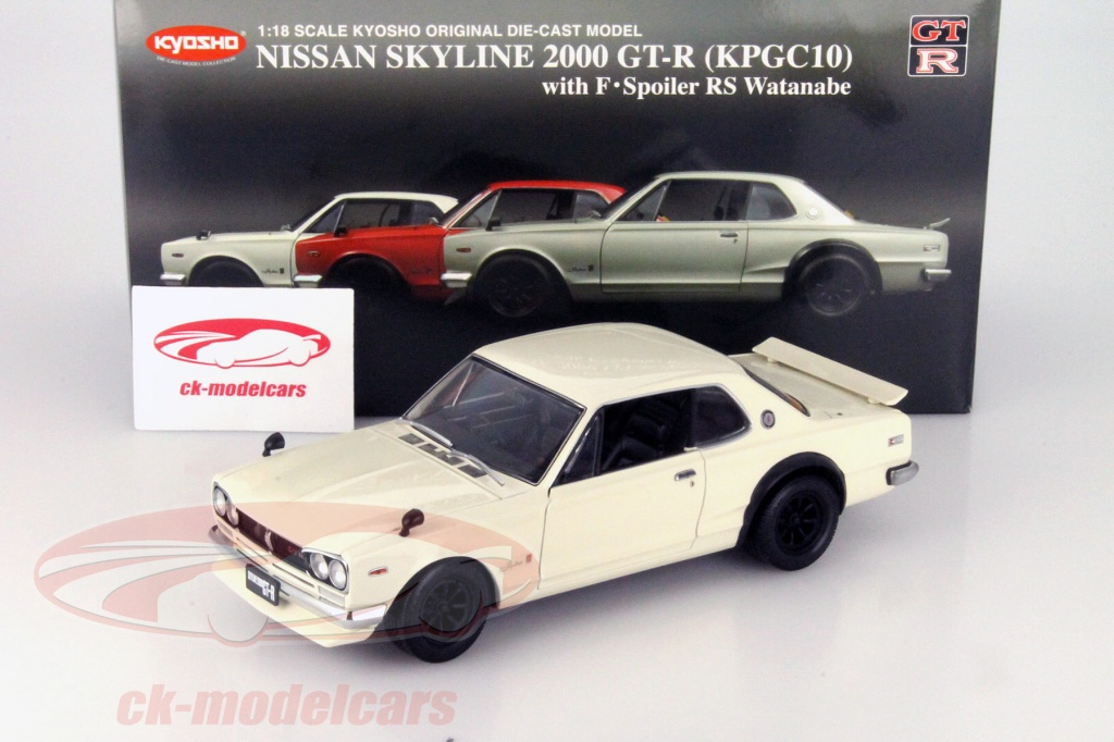 Kyosho 1:18 Nissan Skyline 2000 GT-R KPGC10 with F-spoiler RS Watanabe white 08128W model car ...