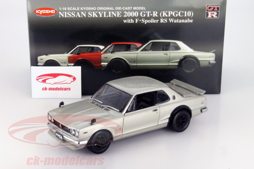 Kyosho 1:18 Nissan Skyline 2000 GT-R KPGC10 mit F-Spoiler RS Watanabe silber 08128S Modellauto ...
