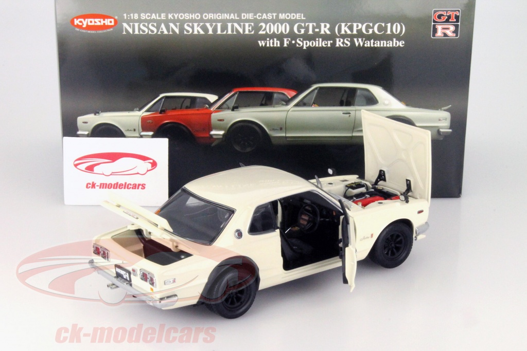 Kyosho 1:18 Nissan Skyline 2000 GT-R KPGC10 met F-spoiler RS Watanabe wit 08128W model auto ...