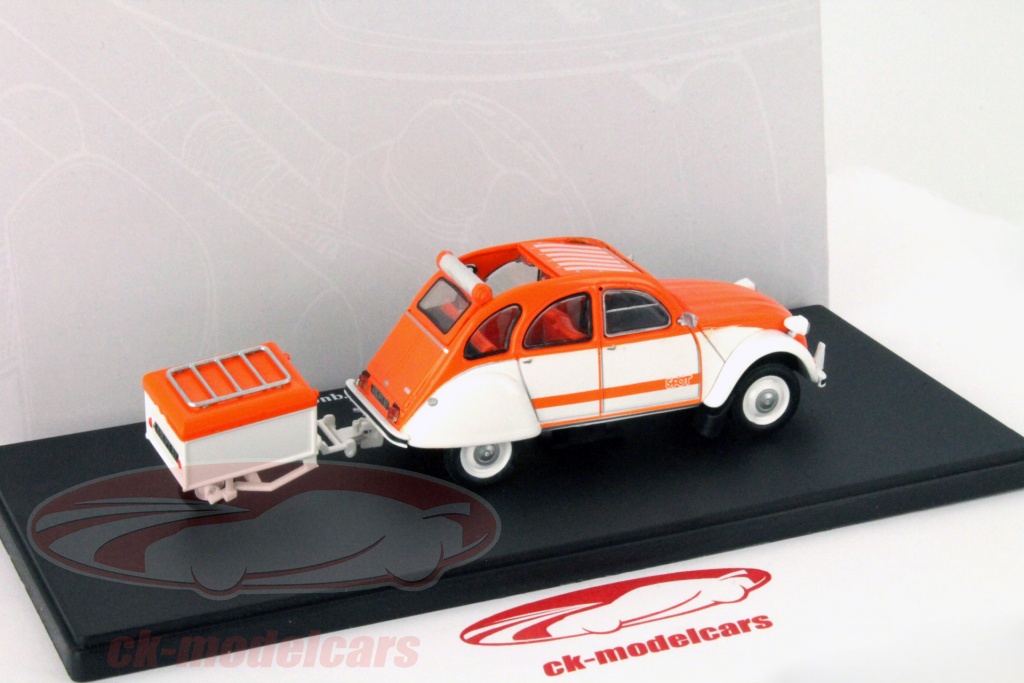 Altaya 1:43 Citroen 2CV mit Anhänger weiß / orange MAG FC11 Modellauto ...
