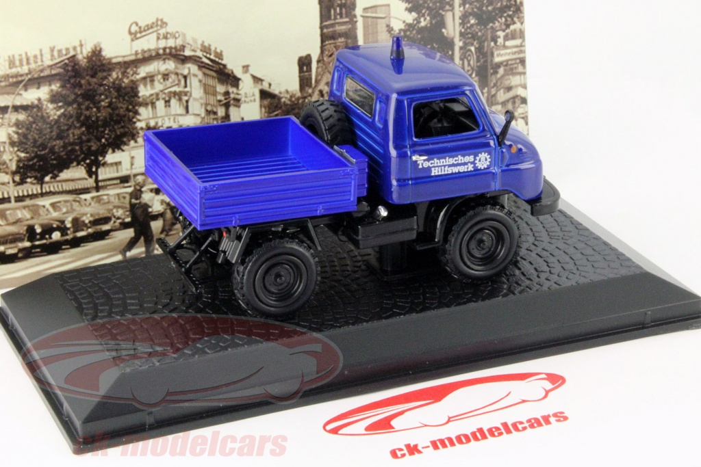 Atlas 1:43 Mercedes-Benz Unimog U411 Technique Relief Année 1956 bleu 7421125 modèle voiture 7421125