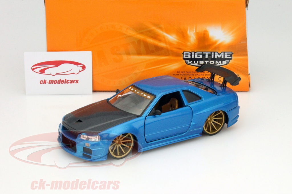 Jadatoys 1:24 Nissan Skyline GT-R BNR34 Custom Version blue 96812 model ...