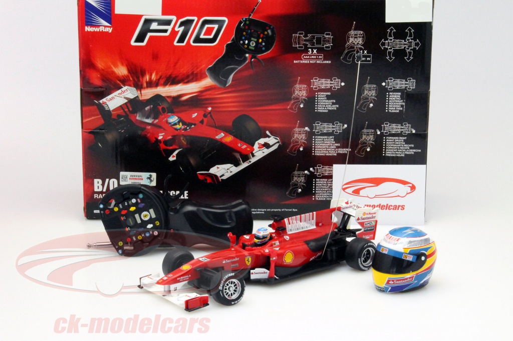 NewRay 1:24 Fernando Alonso Ferrari F10 #8 Formula 1 2010 New Ray RC-Car with helmet 1:6 SS ...