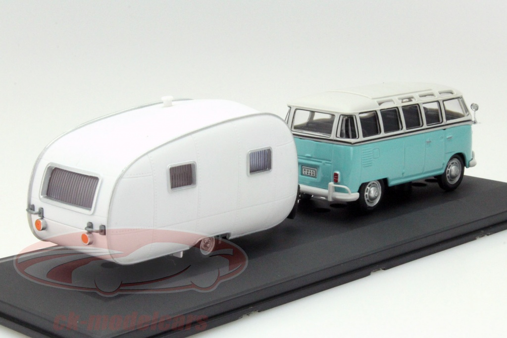 Hongwell 1:43 Volkswagen VW Samba With Caravan turquoise / white 148 ...