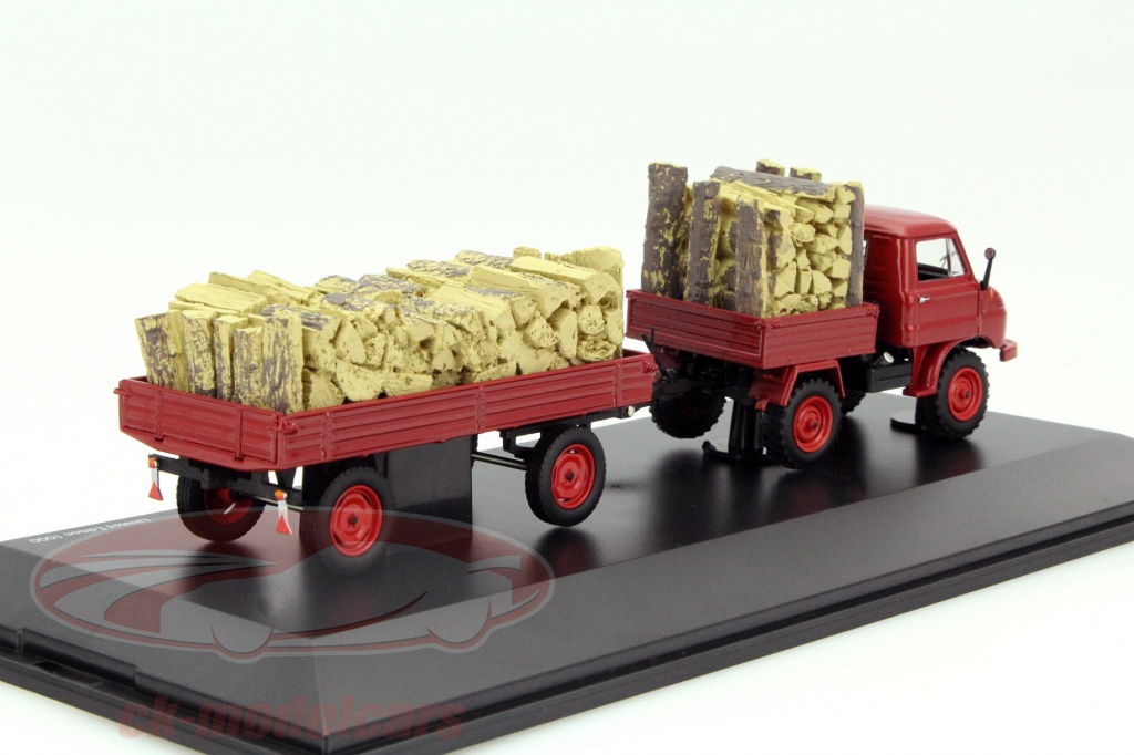 Schuco 1:43 Unimog U411 With Wood trailer red 450312900 model car ...