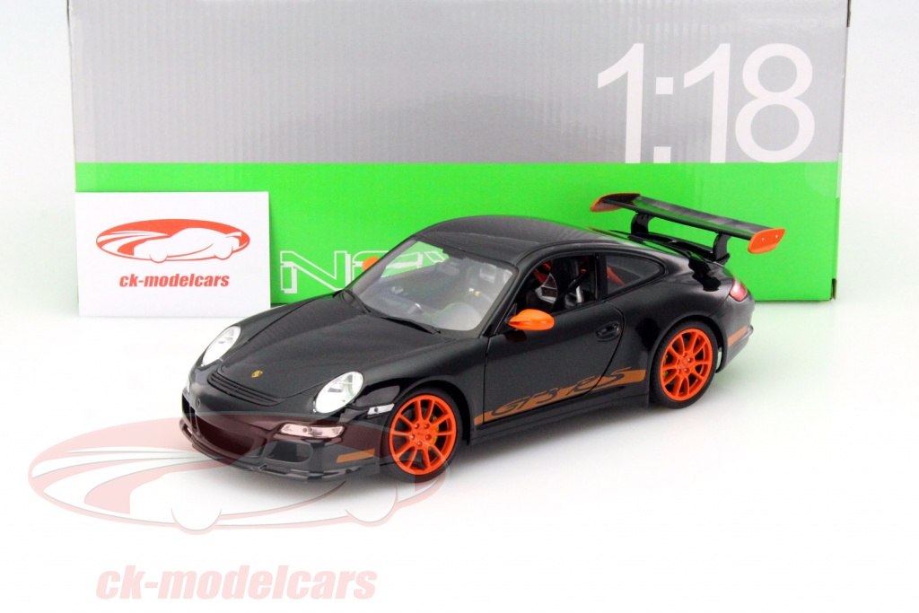 Welly 1:18 Porsche 911 (997) GT3 RS zwart / oranje 18015W model auto 18015W 4891761180157