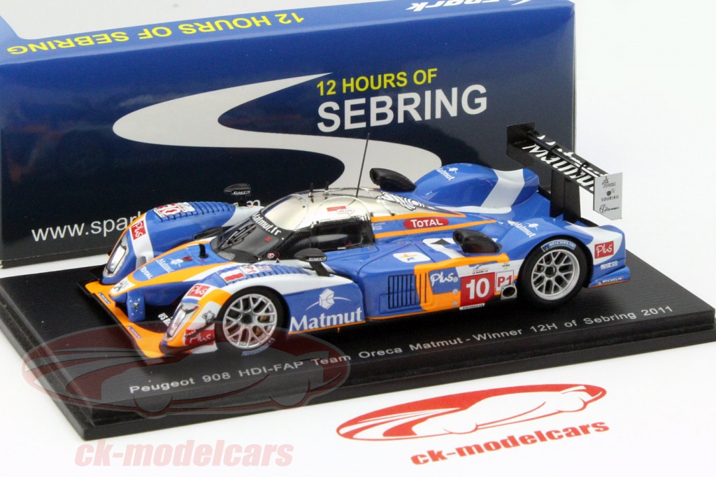 Spark 1:43 Peugeot 908 HDI-FAP #10 Winner 12h Sebring 2011 Lapierre, Duval,Panis 43SE11 model ...