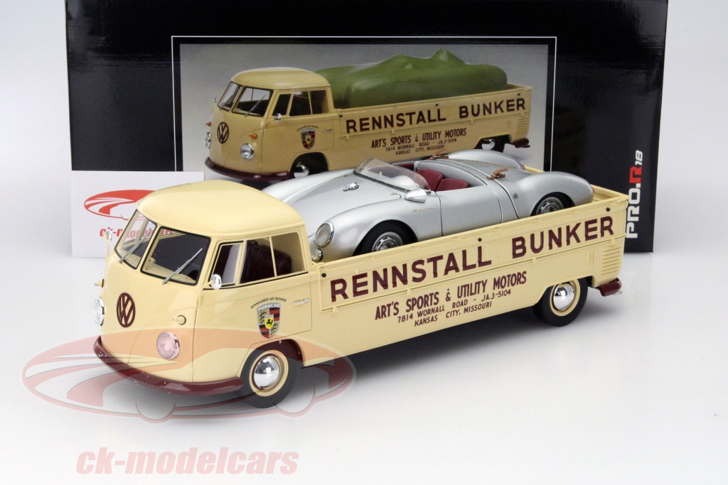 Schuco 1:18 Volkswagen VW T1 Porsche Rennstall Bunker With Porsche 550 ...