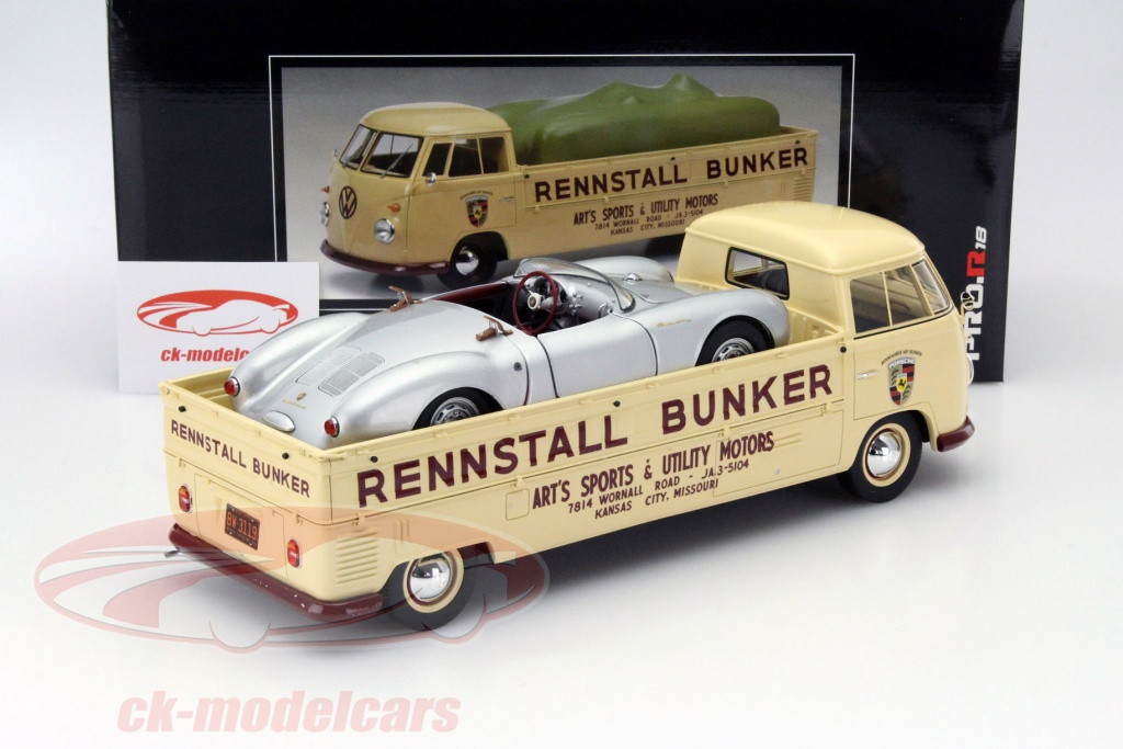 Schuco 1:18 Volkswagen VW T1 Porsche Rennstall Bunker With Porsche 550 ...