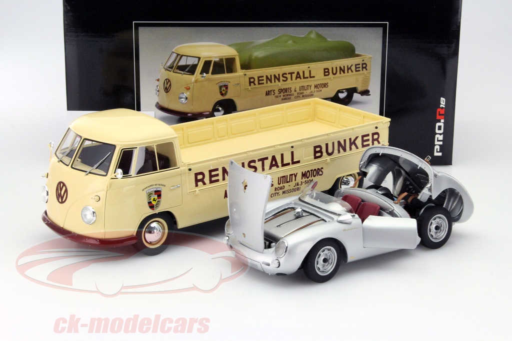 Schuco 1:18 Volkswagen VW T1 Porsche Rennstall Bunker With Porsche 550 ...