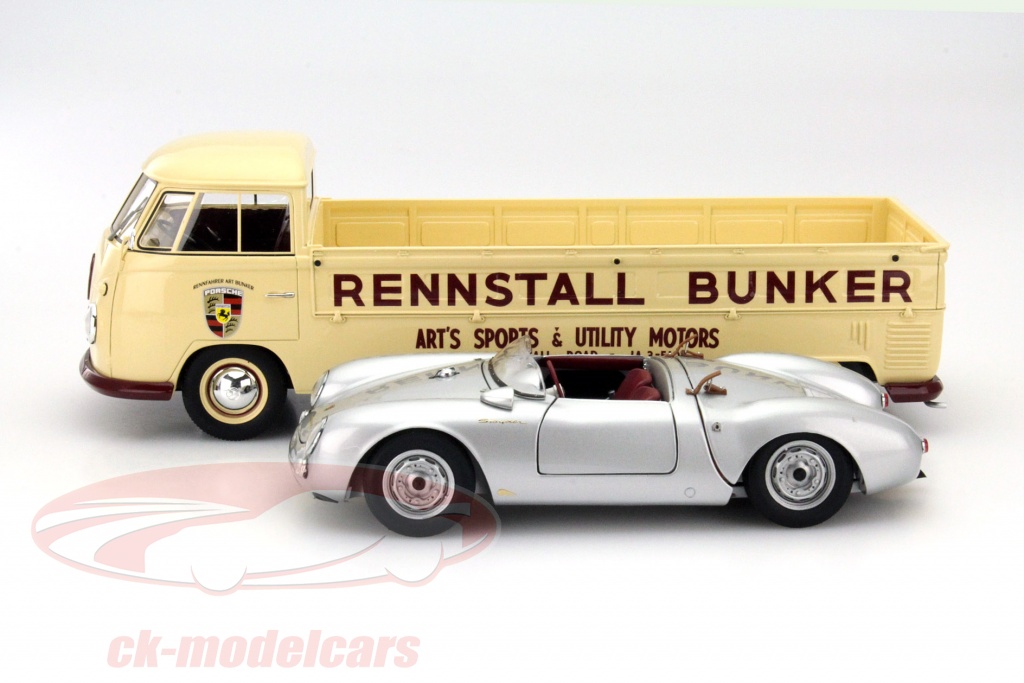 Schuco 1:18 Volkswagen VW T1 Porsche Rennstall Bunker With Porsche 550 ...