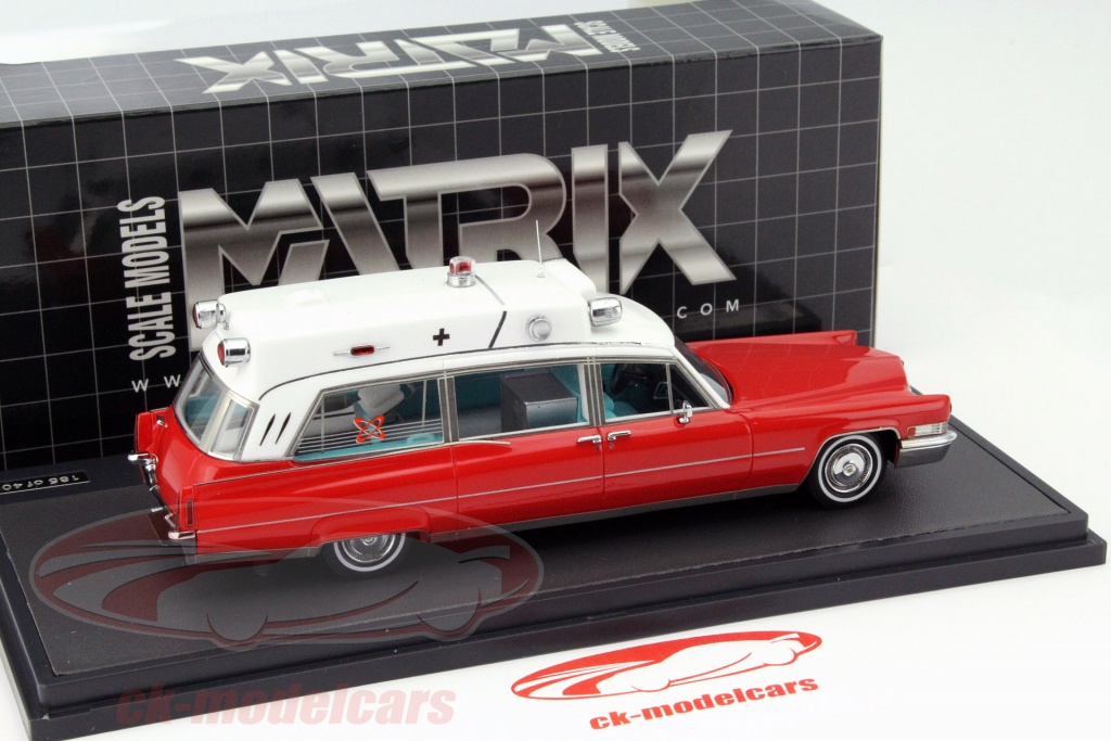 Matrix 1:43 Cadillac Superior 51 Ambulance Year 1970 red MX20301-191 ...