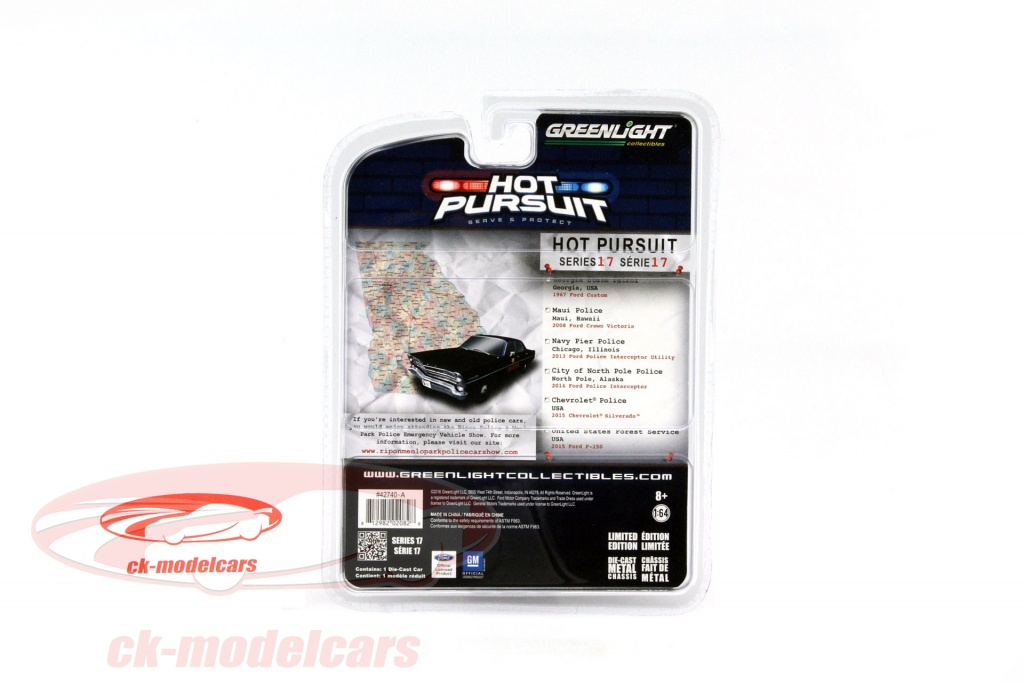 Greenlight 1:64 Ford Custom Georgia State Patrol Year 1967 black 42740 ...