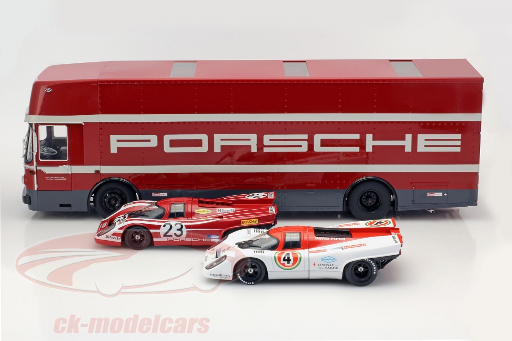 Schuco 1:18 Porsche racing transporter set with 2x Porsche 917K / Norev ...