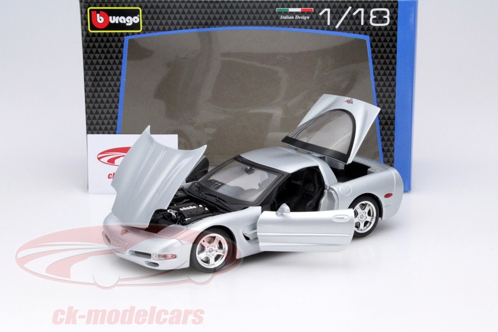 Bburago 1:18 Chevrolet Corvette Year 1997 silver 18-12038 model car 18 ...