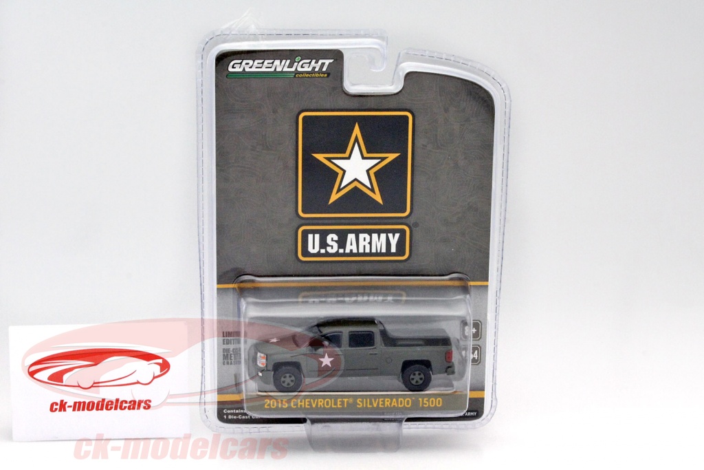 Greenlight 1:64 Chevrolet Silverado 1500 Year 2015 army green 29834 ...