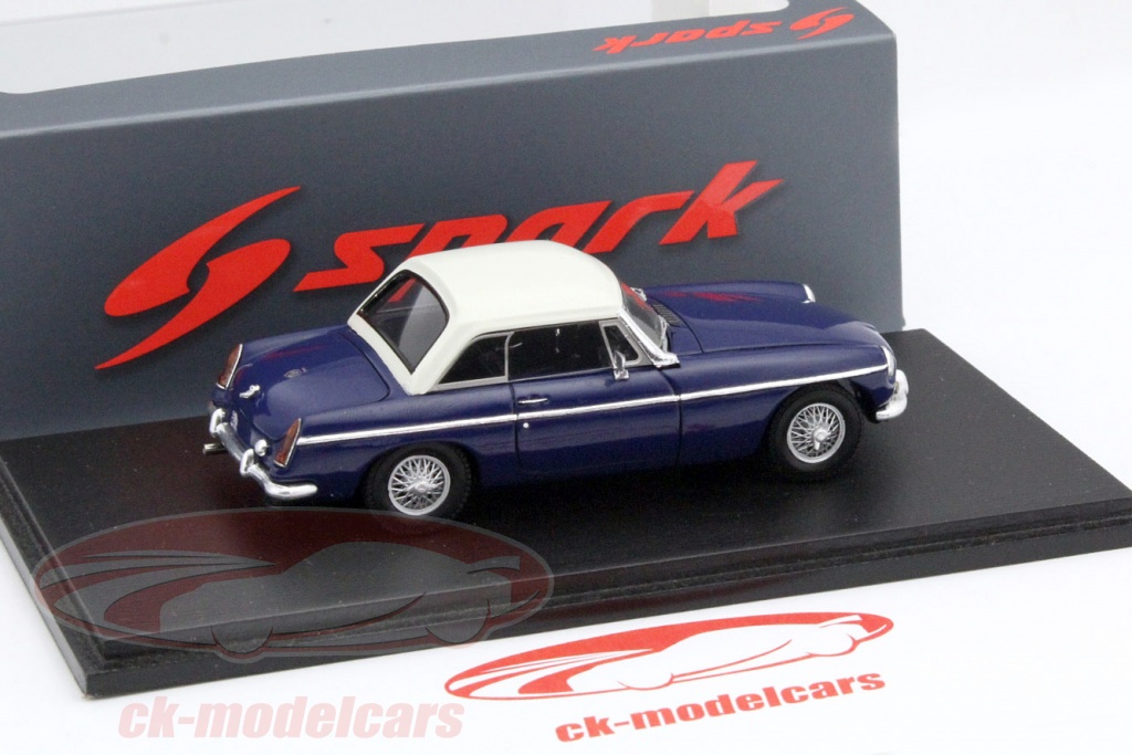 Spark 1:43 MG B Roadster Hard Top bleu foncé / blanc S4138 modèle ...