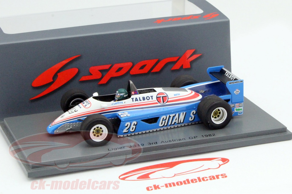 Spark 1:43 Jacques Laffite Ligier JS19 #26 オーストリア GP 式 1 1982 S4264 モデル ...