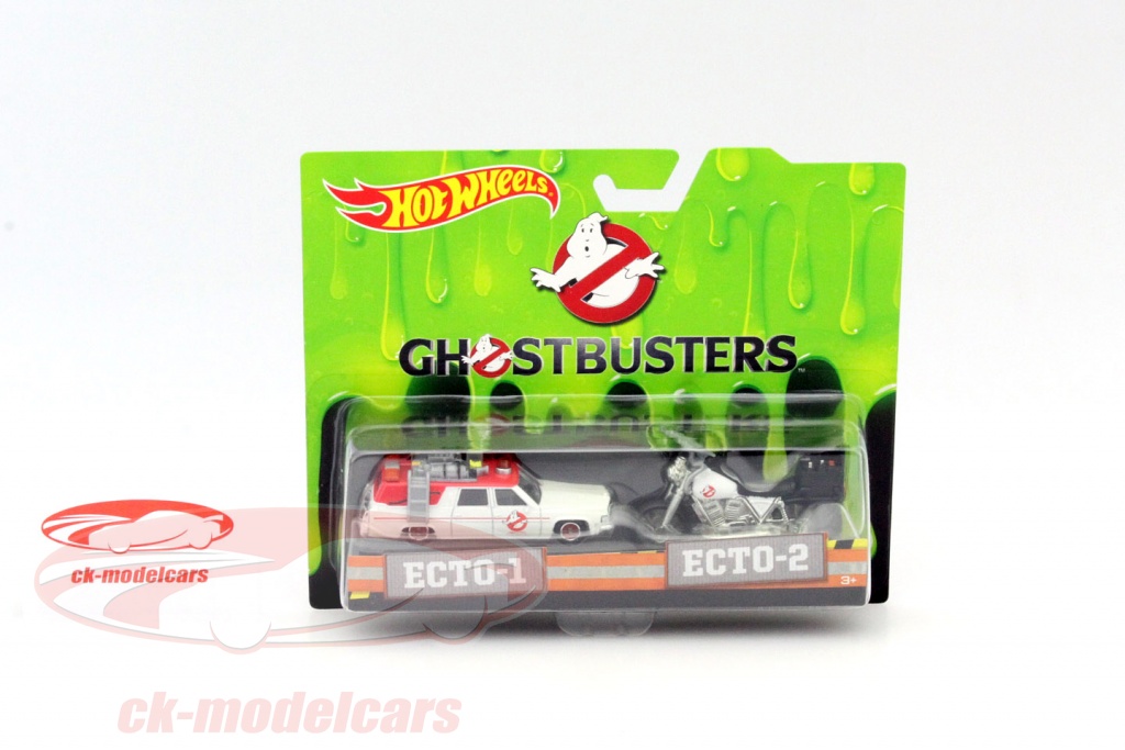 HotWheels 1:64 2-Car Set Ghostbusters Ecto-1 Car and Ecto-2 Bike white DRW73 model car DRW73 ...