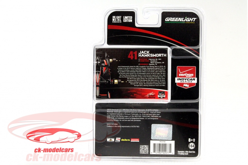 Greenlight 1:64 Jack Hawksworth #41 IndyCar Series 10745 modelo coche ...