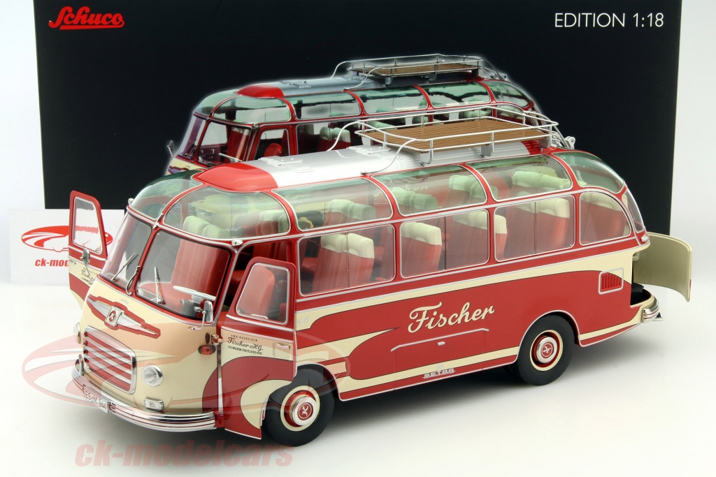 Schuco 1:18 Setra S6 Fischer coach red / beige 450034600 model car ...