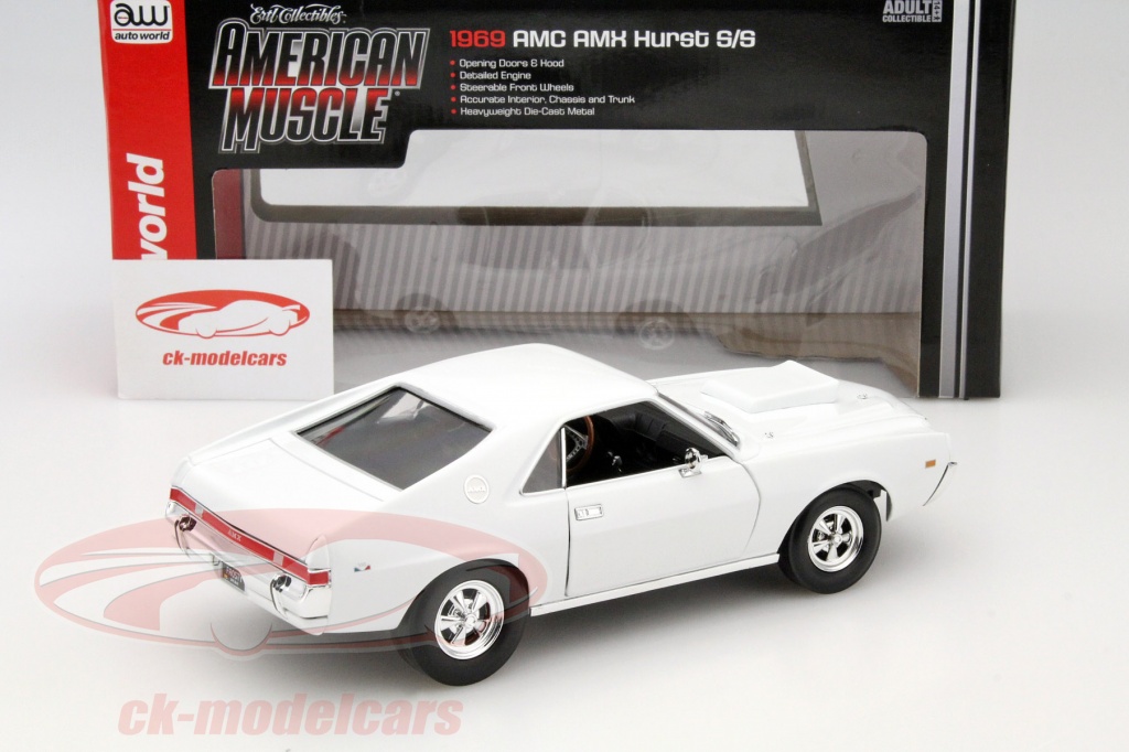 AutoWorld 1:18 AMC AMX Hurst S/S Year 1969 white AMM979/06 model car ...
