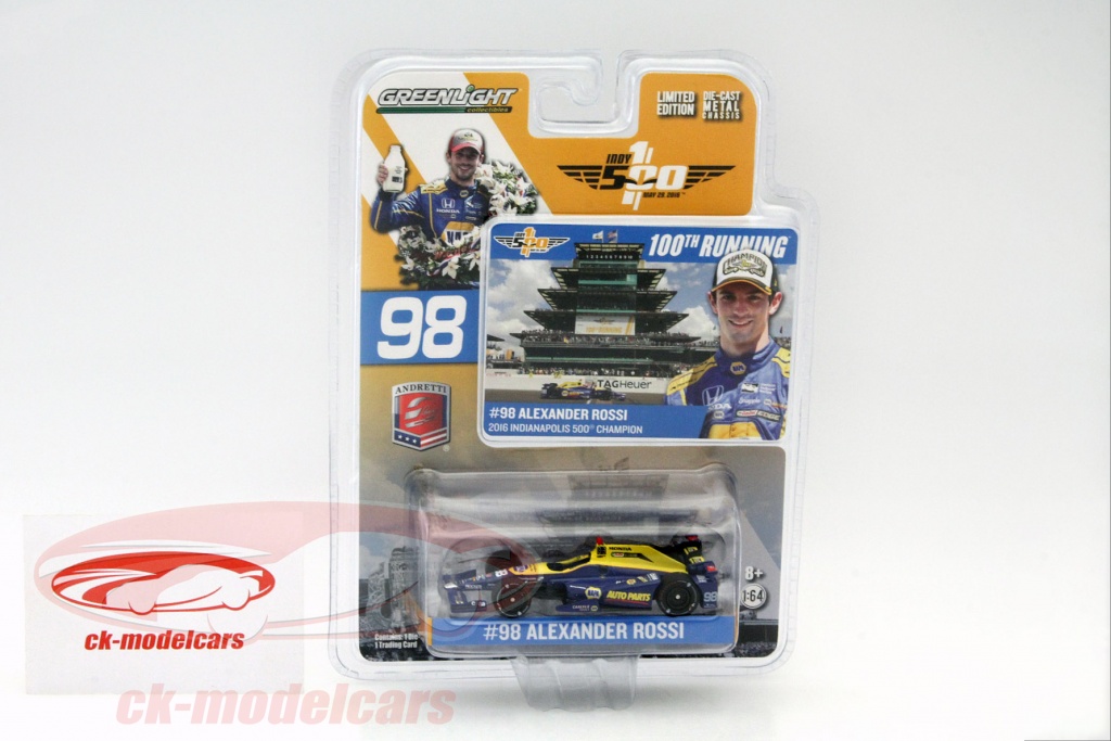 Greenlight 1:64 Alexander Rossi Honda #98 winnaar Indy 500 2016 10767 ...