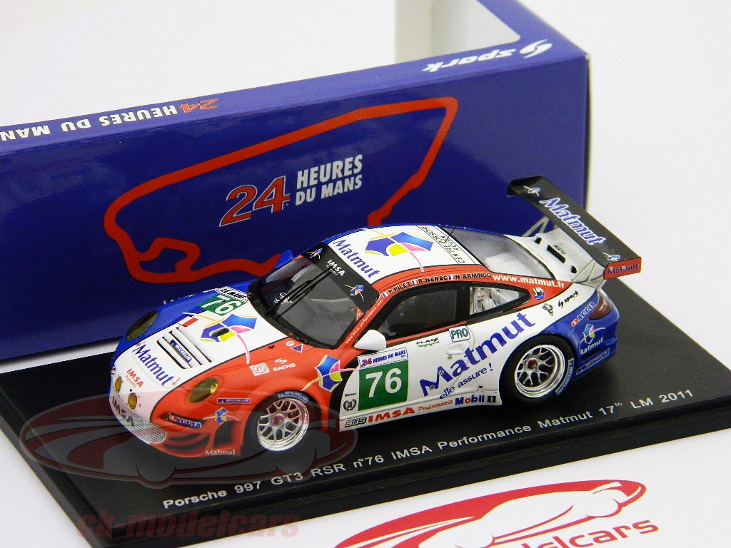 Spark 1:43 Porsche 911 GT3 RSR #76 Matmut 24h LeMans 2011 S3417 model ...