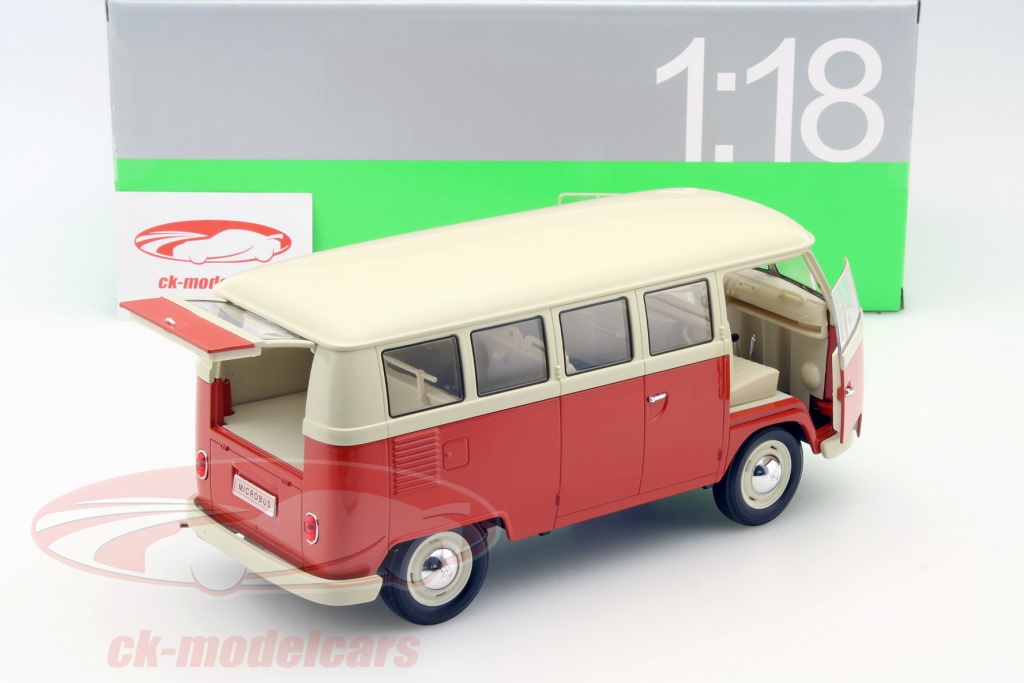 Welly 1:18 Volkswagen VW T1 Bus Window Van 年 1963 红 / 奶油 18054r 模型 汽车 ...