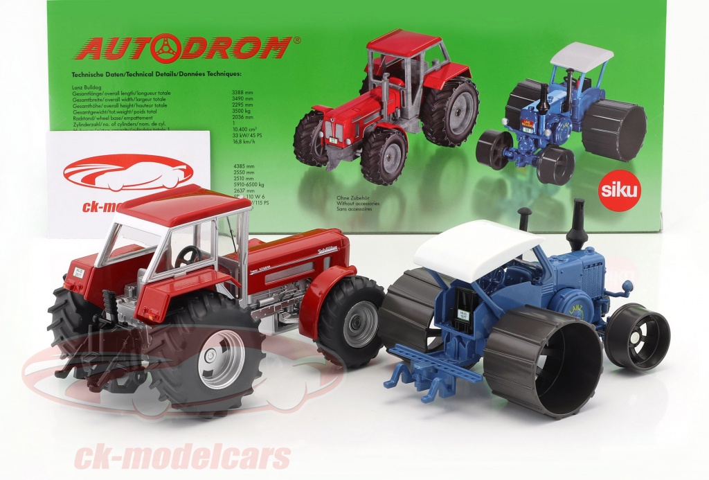 Siku 1:32 Traktor-Set: Lanz Bulldog und Schlüter Super 1250VL blau / rot 8516 Modellauto 8516 ...
