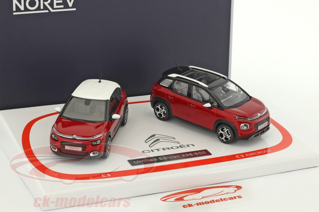 Norev 1:43 2-Car Set Citroen C3 & Citroen C3 Aircross 築 2017 赤 155329 ...