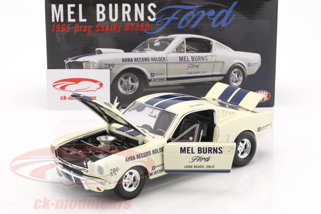 GMP 1:18 Ford Shelby GT350 Mel Burns Drag Car year 1965 white / blue ...