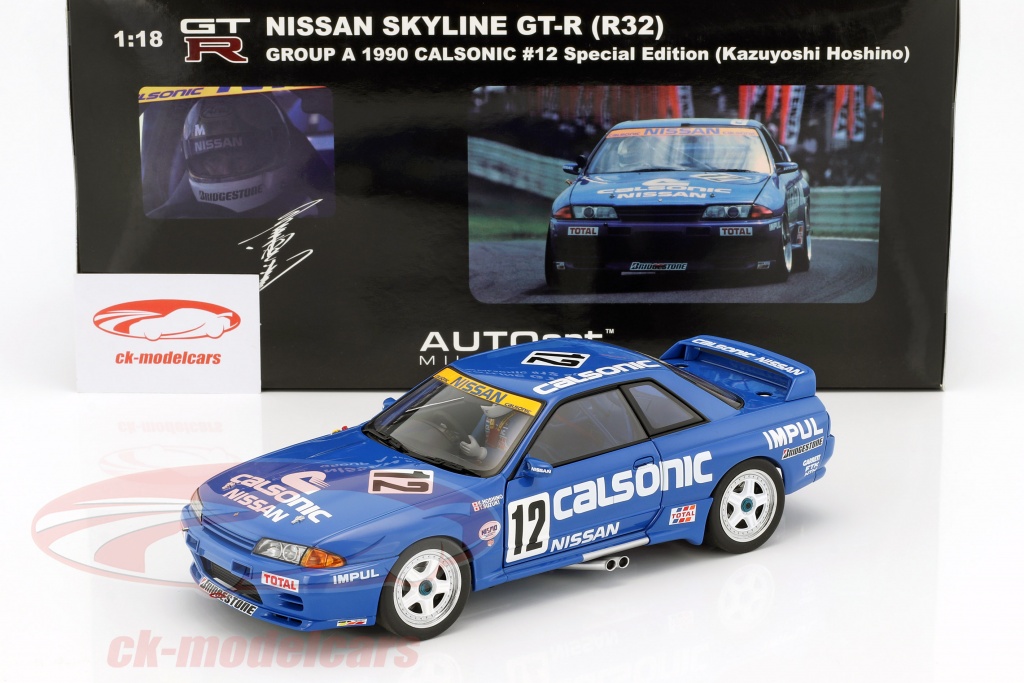 AUTOart 1:18 Nissan Skyline GT-R R32 #12 Group A 1990 Calsonic with Showcase 89080 model car ...