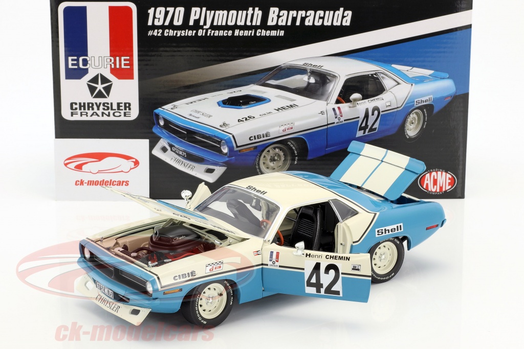 GMP 1:18 Plymouth Barracuda Trans Am #42 Baujahr 1970 Henri Chemin ...