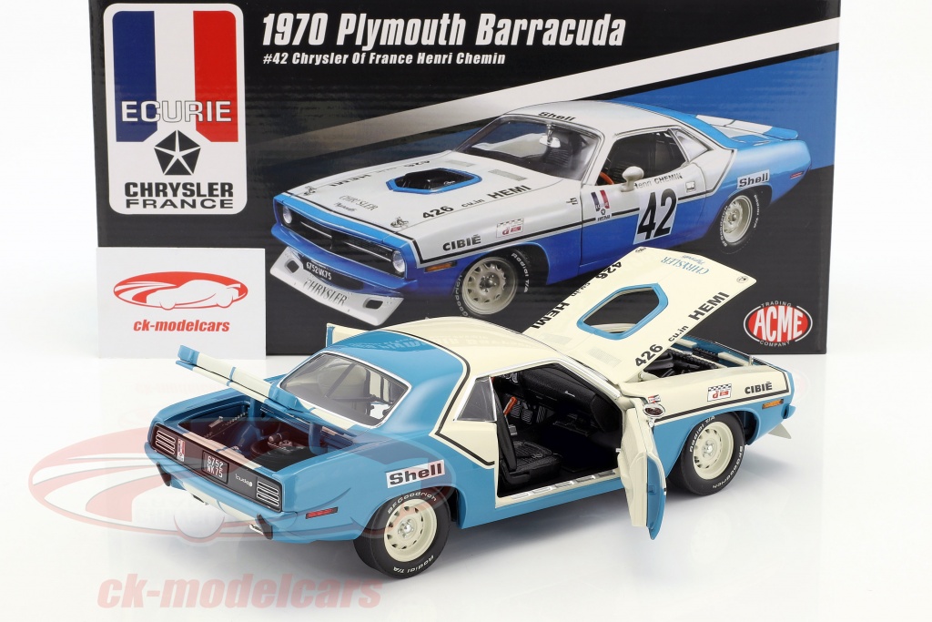 GMP 1:18 Plymouth Barracuda Trans Am #42 Baujahr 1970 Henri Chemin ...