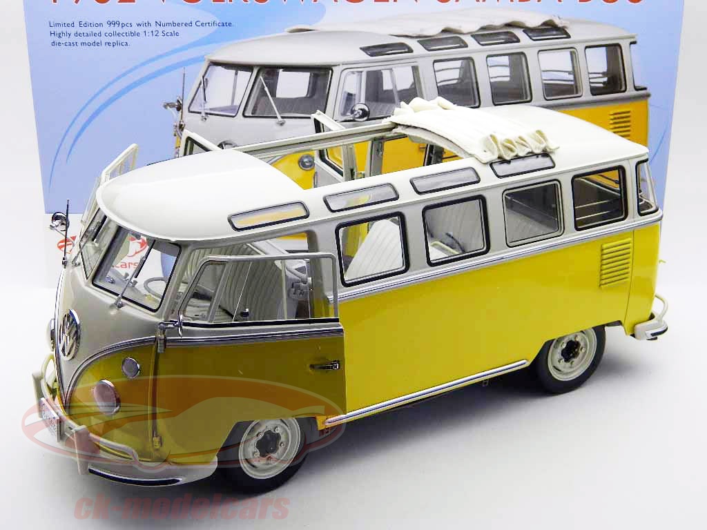 Sun Star Models 1:18 Volkswagen Samba Bus Bulli Bj. 1962 weiß-gelb mit ...