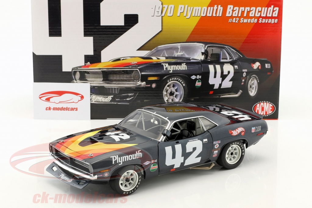 GMP 1:18 Plymouth Trans Am Barracuda #42 Baujahr 1970 Swede Savage blau ...